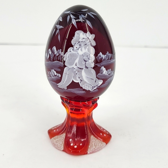 Fenton | Art | Fenton Red Carnival Glass White Hand Painted Girl Egg ...